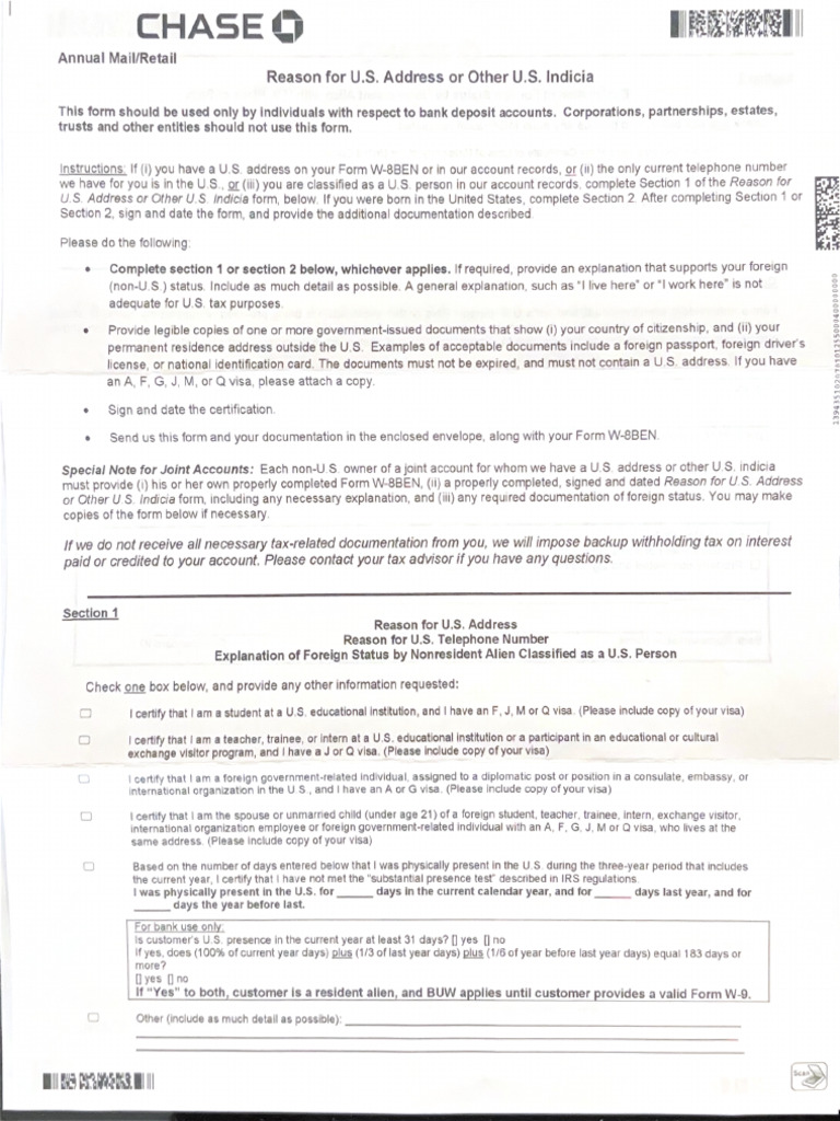 Chase Explanation Forms - Original | PDF