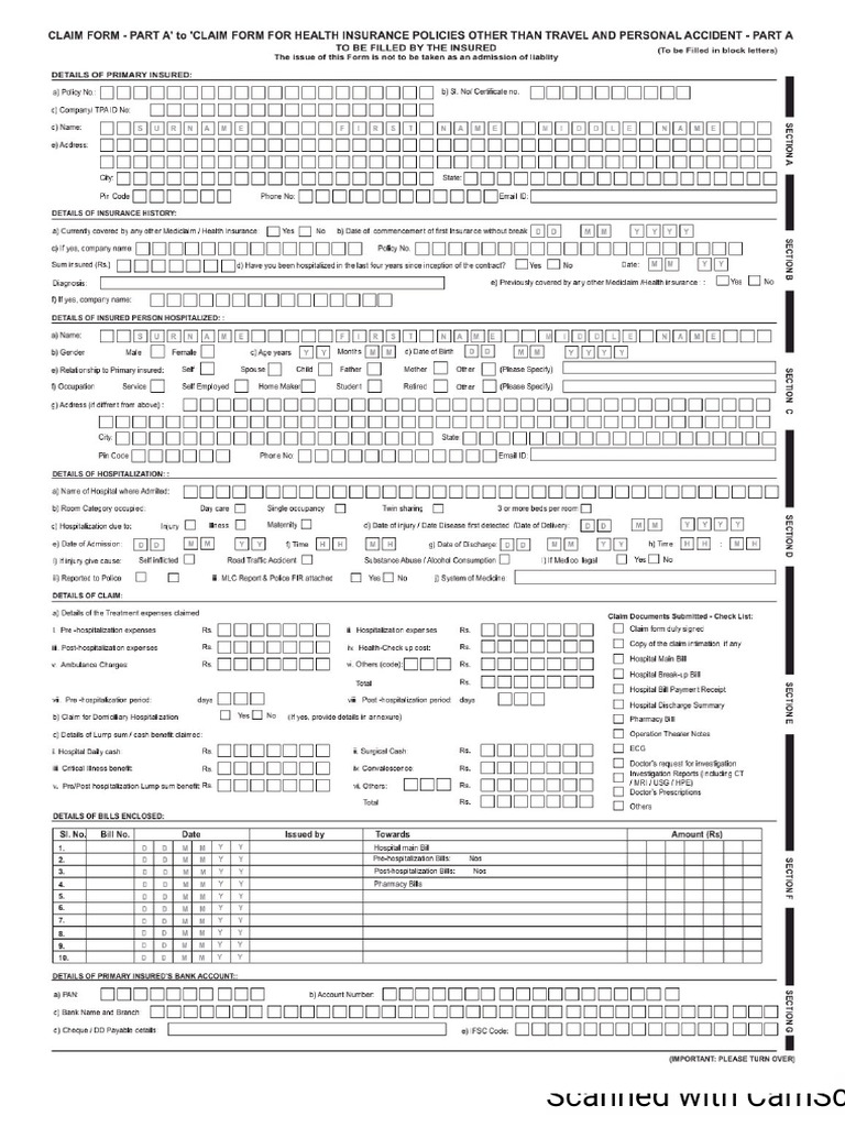 IRDA - Claim Form | PDF