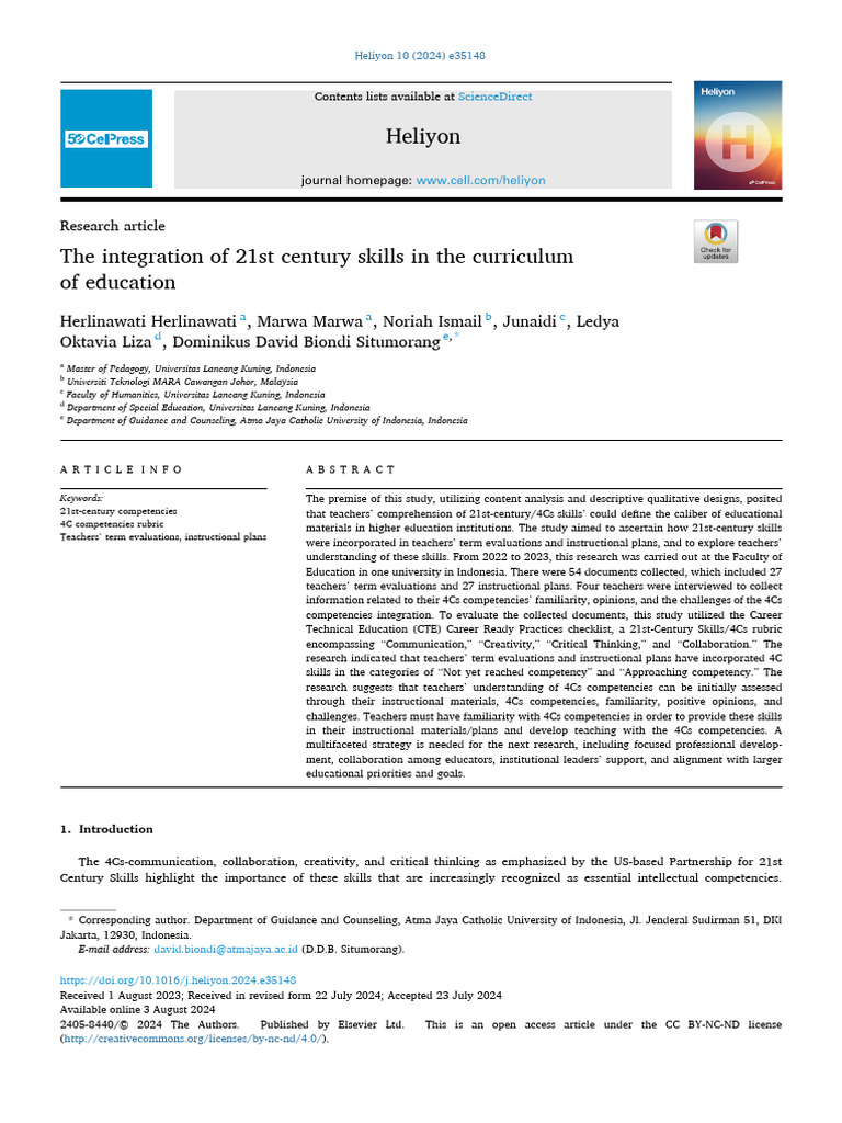 21st Century Skills in Education Curriculum | PDF | Critical Thinking ...