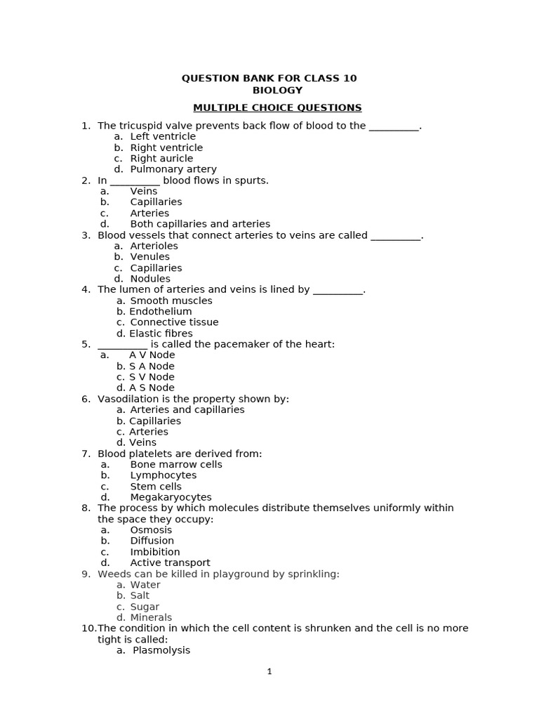 Biology MCQ - Question Bank | PDF | Artery | Vein