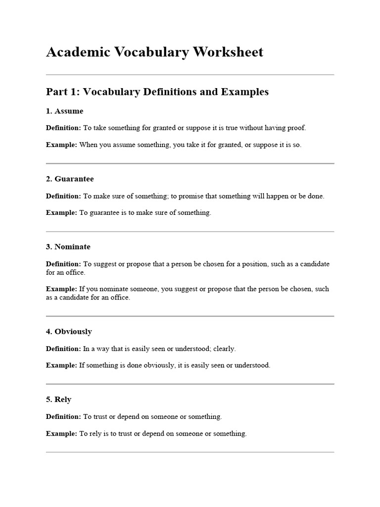 Academic Vocabulary Worksheet - pdf2 | PDF