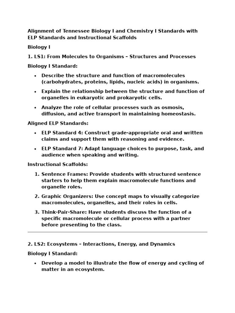 Bio-I - ELP Standards Alignment | PDF | Biology | Cell (Biology)