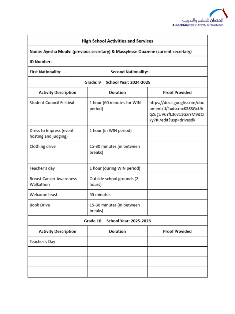 G10 High School Activities and Services | PDF