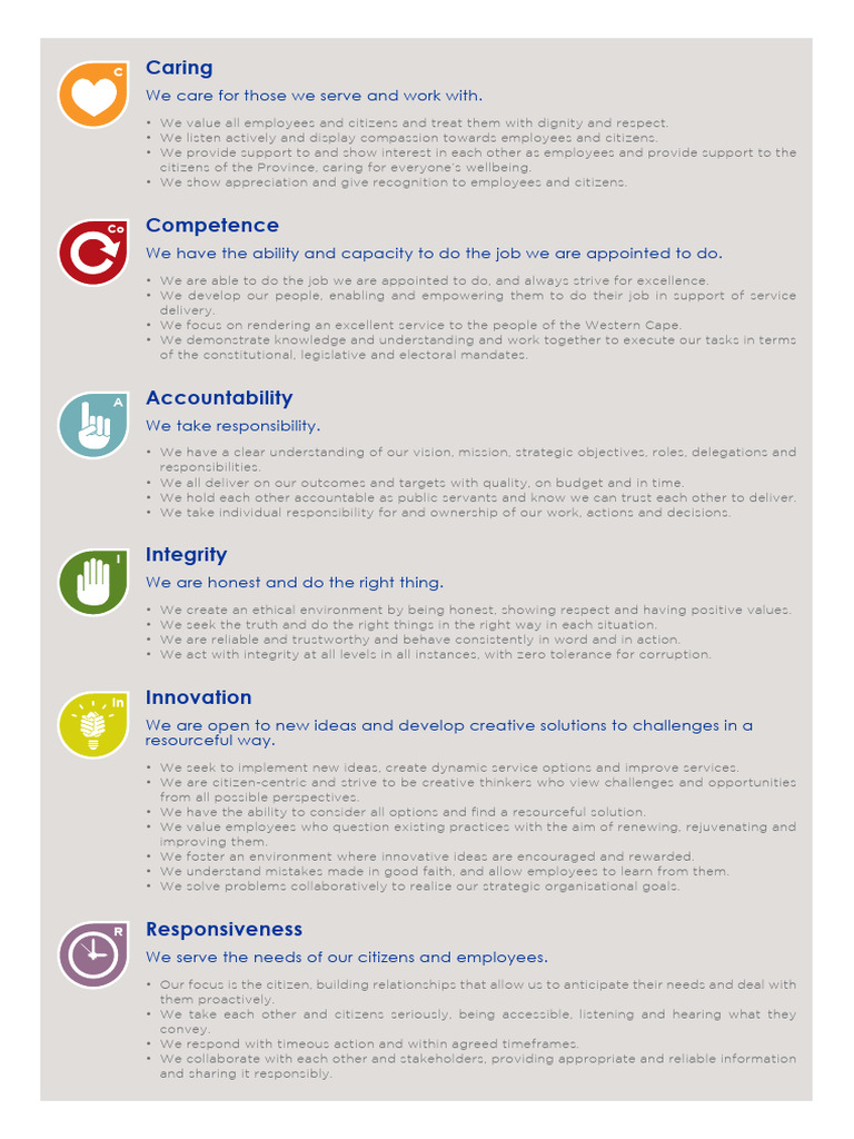 Core Values of Public Service Excellence | PDF | Accountability | Business
