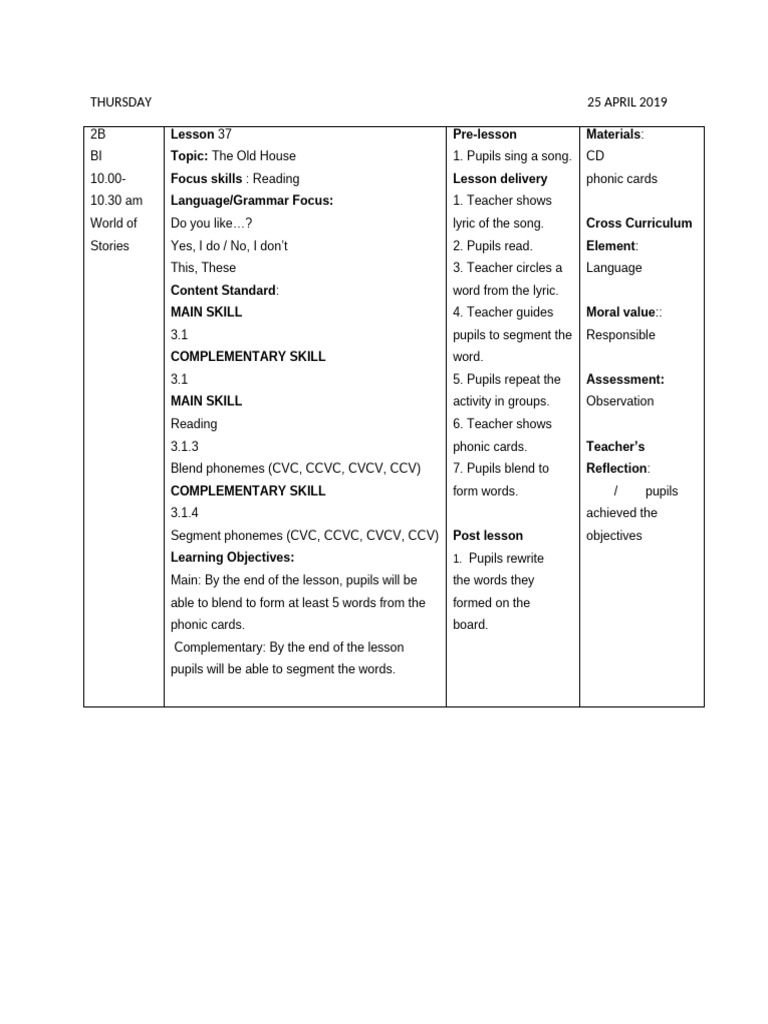 Lesson 37 2 Thur Reading and Reading | PDF | Curriculum | Teachers