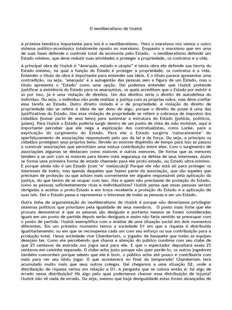 4 O neoliberalismo de Nozick - Filosofias | PDF | Estado | Propriedade ...