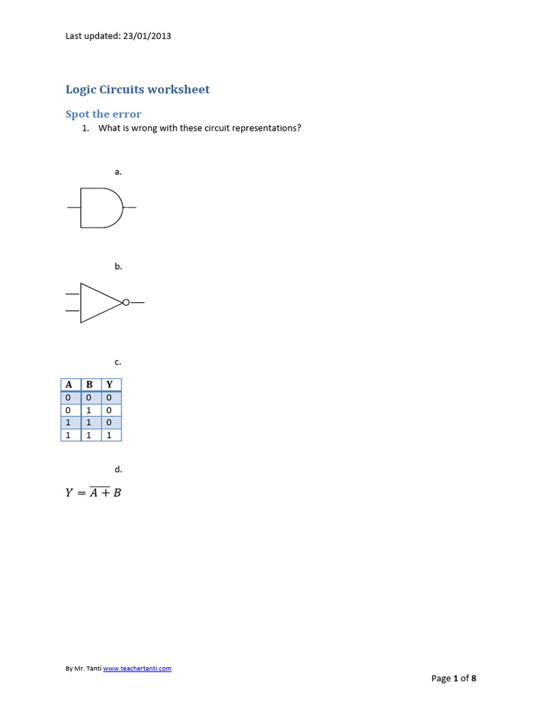 EXTENSION - Logic Circuits Worksheet | PDF | Electronic Design ...