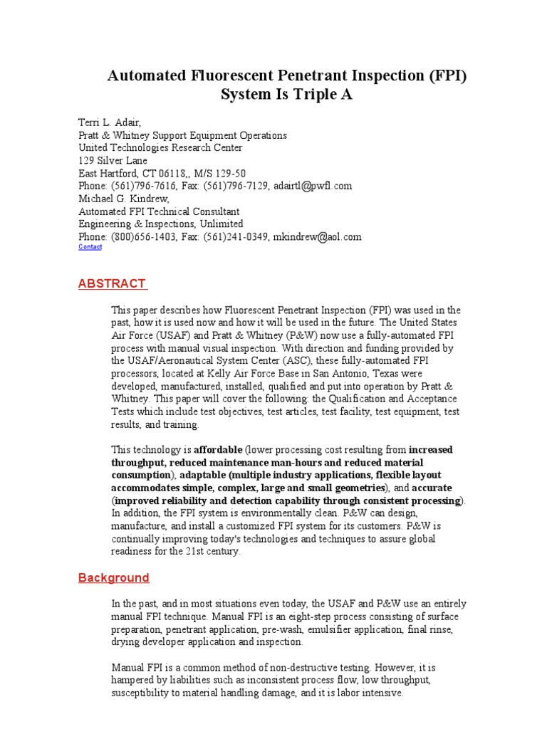 Automated FPI System | PDF | Automation | Reliability Engineering