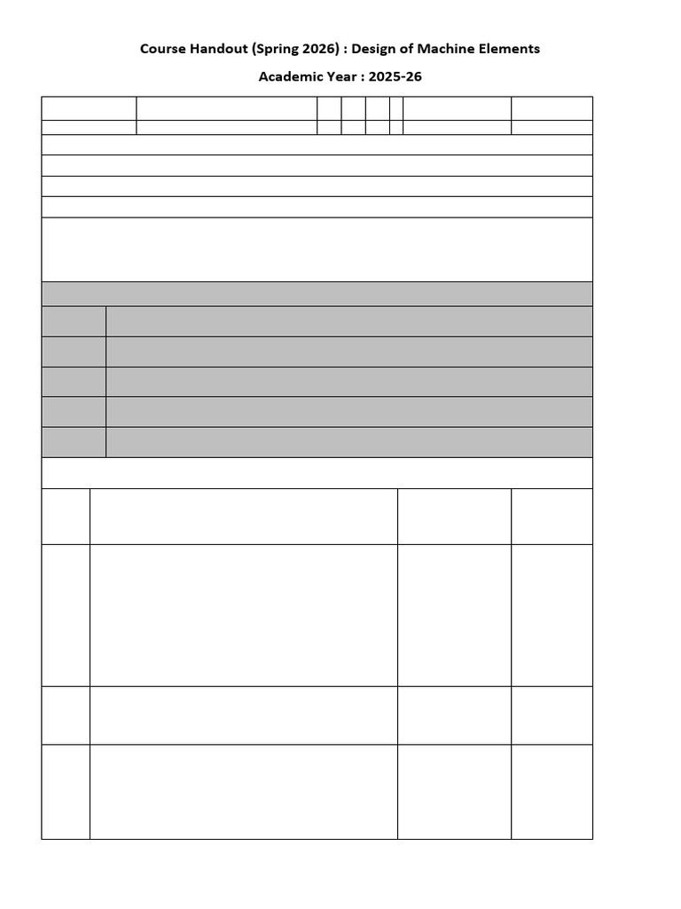 Design of Machine Elements Course Guide | PDF | Machines | Gear