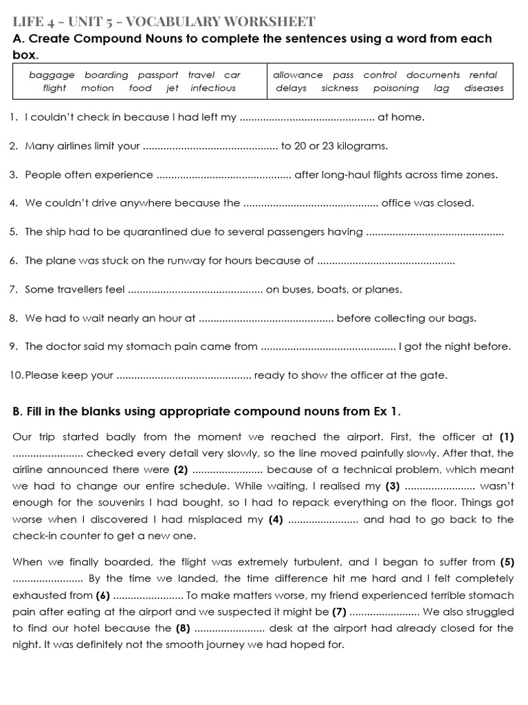 Life 4 - Unit 5 - Vocabulary Worksheet | PDF | Airport | Aviation