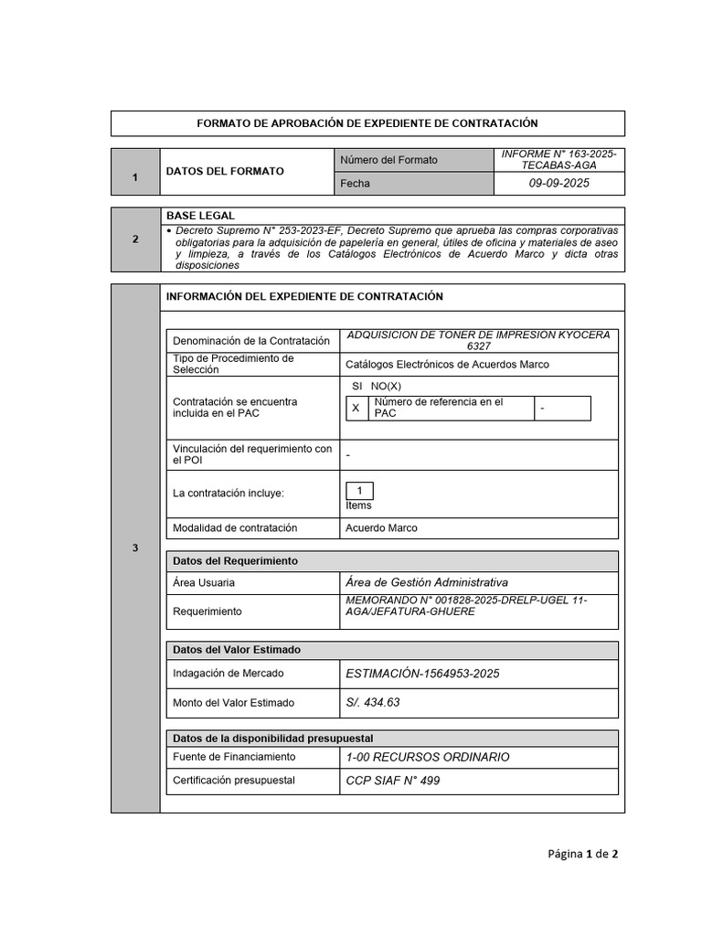 Formato 2 - Sede - Adquisicion de Toner de Impresión Kyocera 6327 | PDF