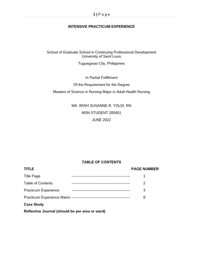 Intensive Nursing Practicum Report | PDF | Nursing | Evaluation