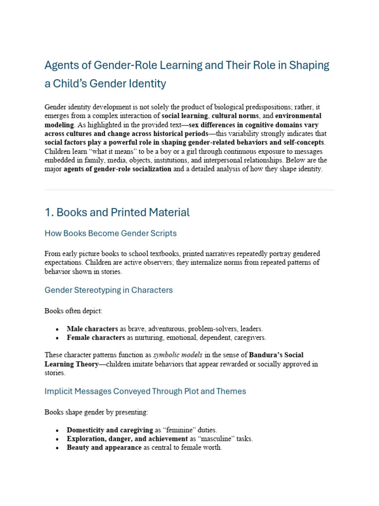 Agents of Gender Role Learning | PDF | Gender Role | Gender
