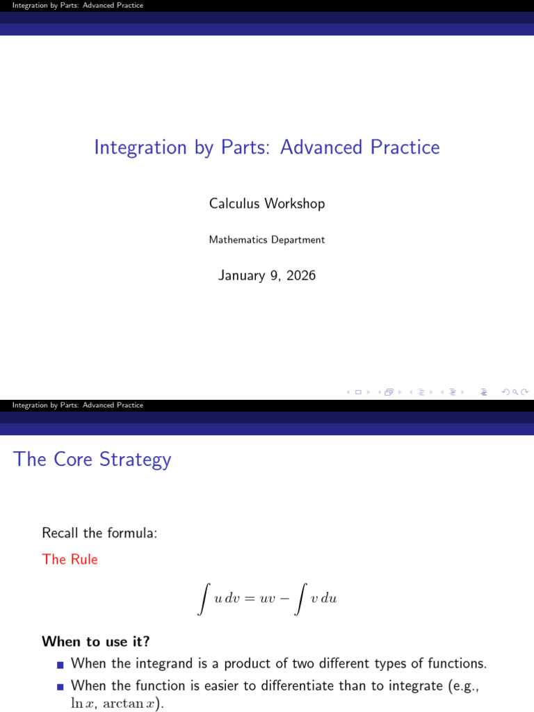 Integration by Parts: Advanced Practice: Calculus Workshop | PDF ...