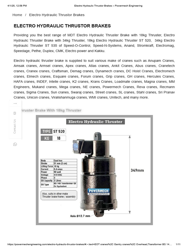Electro Hydraulic Thruster Brakes Guide | PDF | Crane (Machine) | Brake