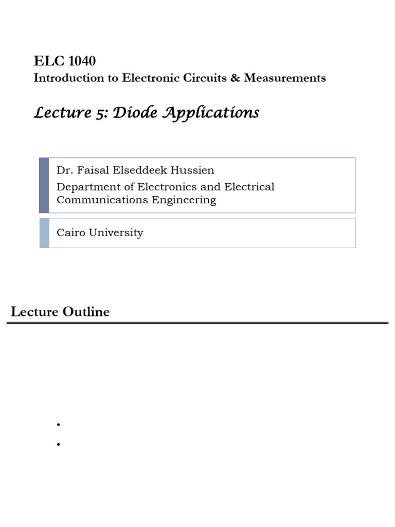 Lecture5 Diode Applications | PDF | Diode | Rectifier