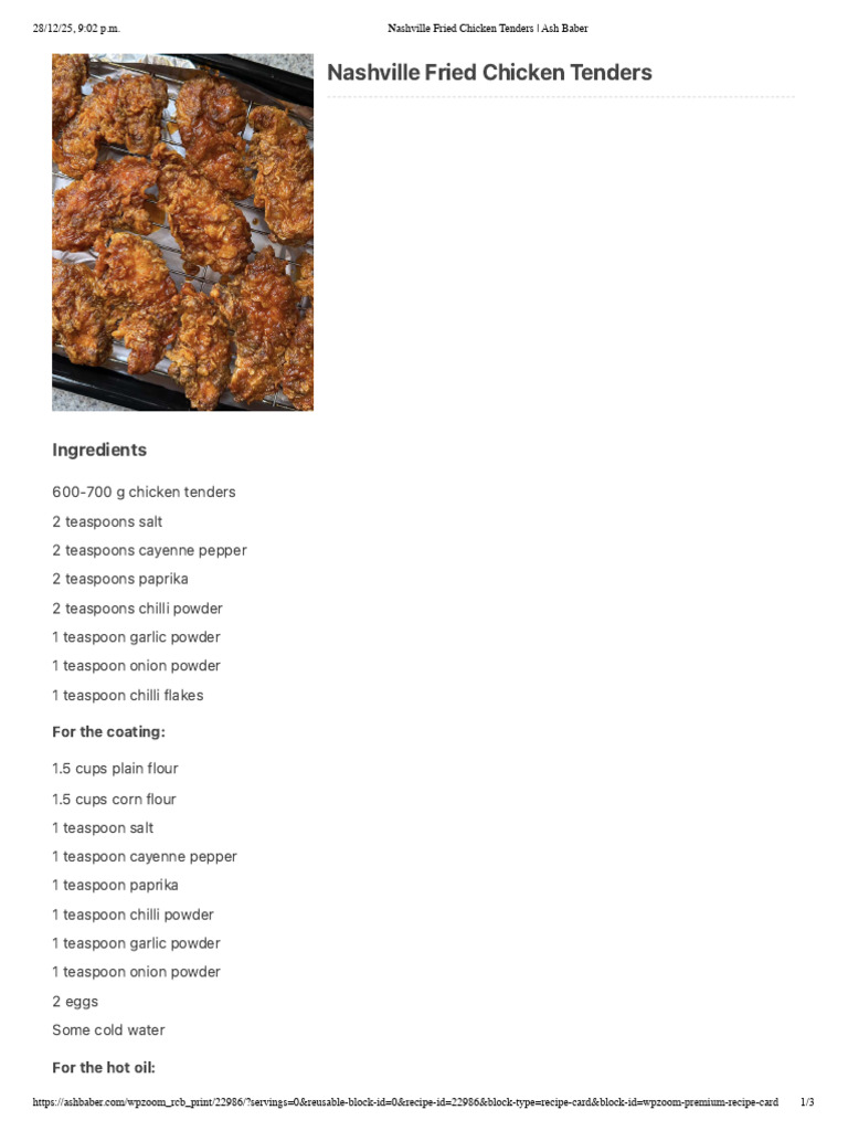 Nashville Fried Chicken Tenders - Ash Baber | PDF | Teaspoon | Batter ...