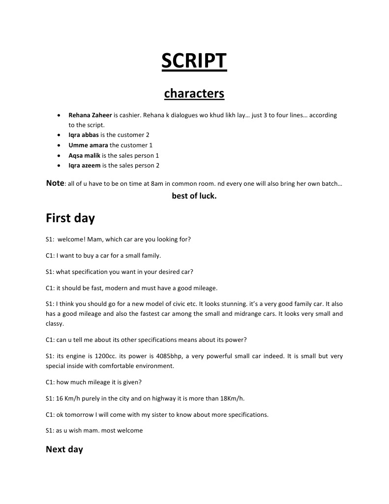 Script: Characters | PDF | Vehicles | Transport