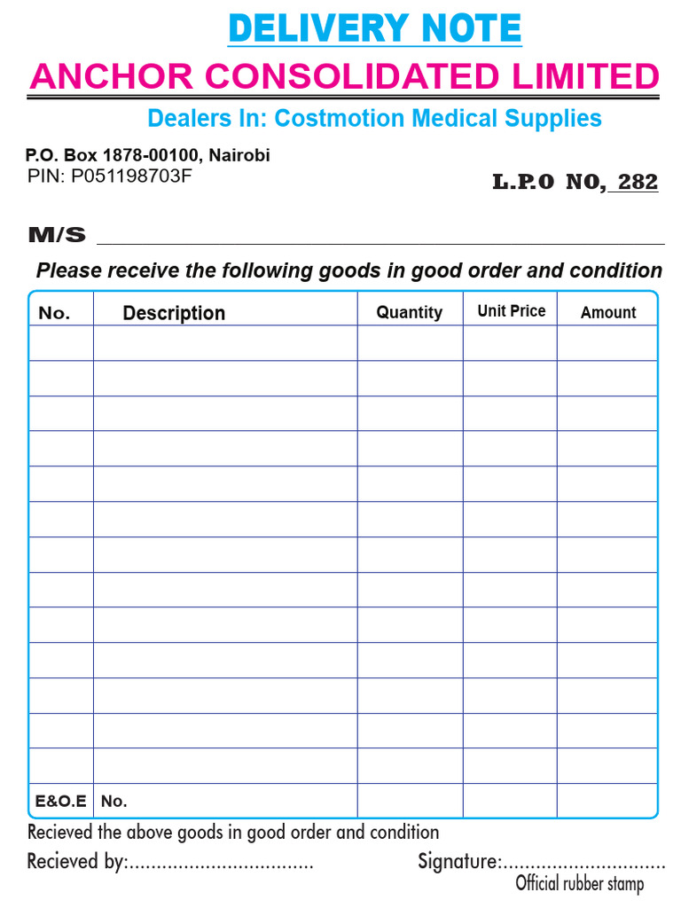 Medical Supplies Delivery Note & Invoice | PDF