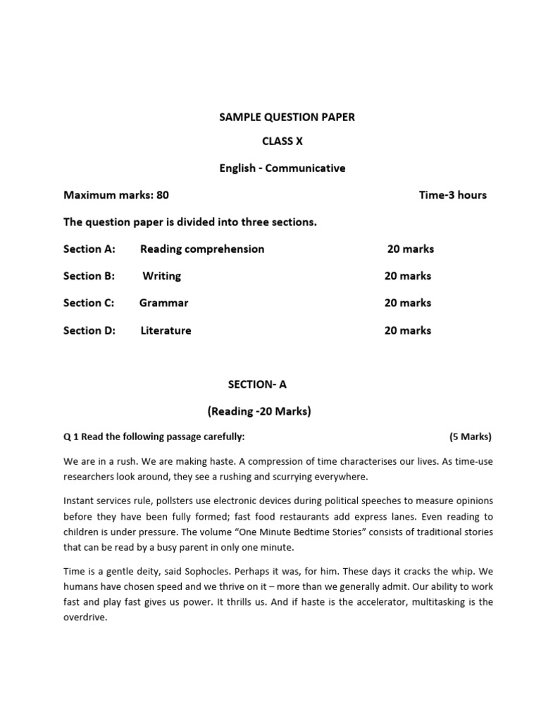 Class X English Communicative Exam Guide | PDF