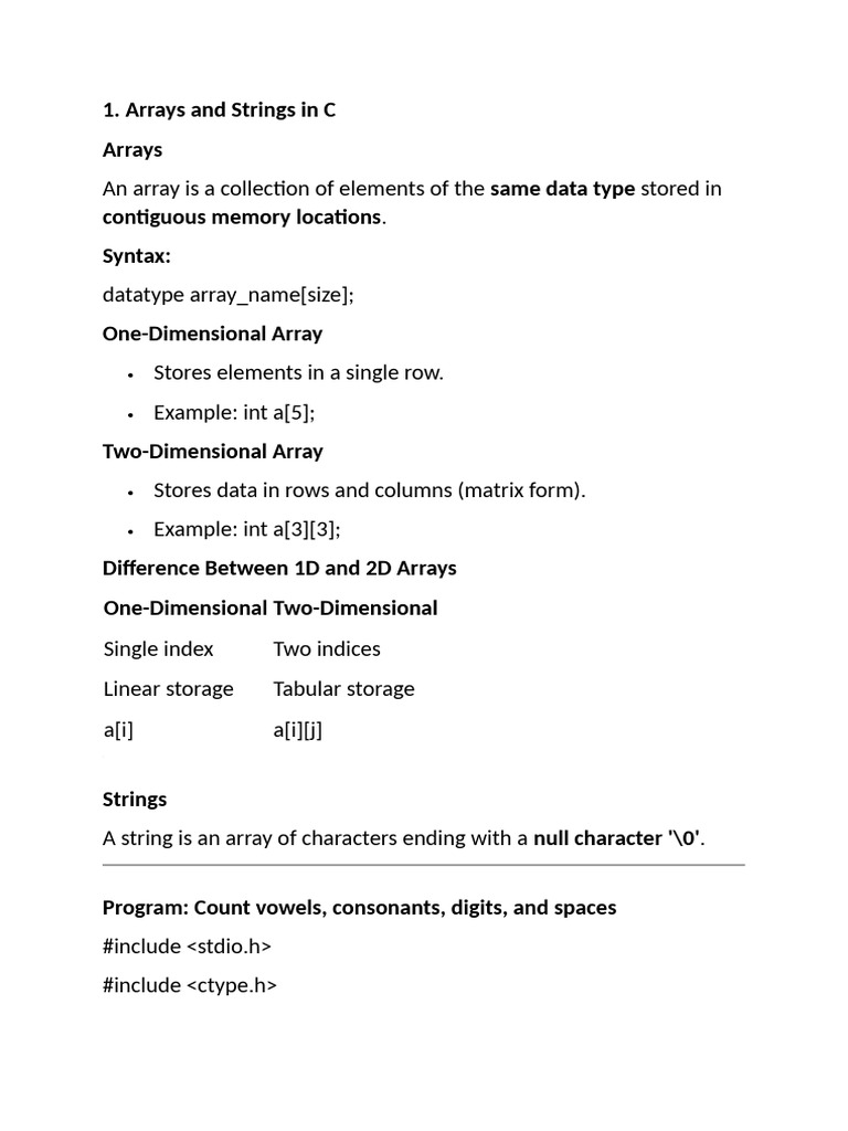 C Programming: Arrays, Functions, and More | PDF | String (Computer ...