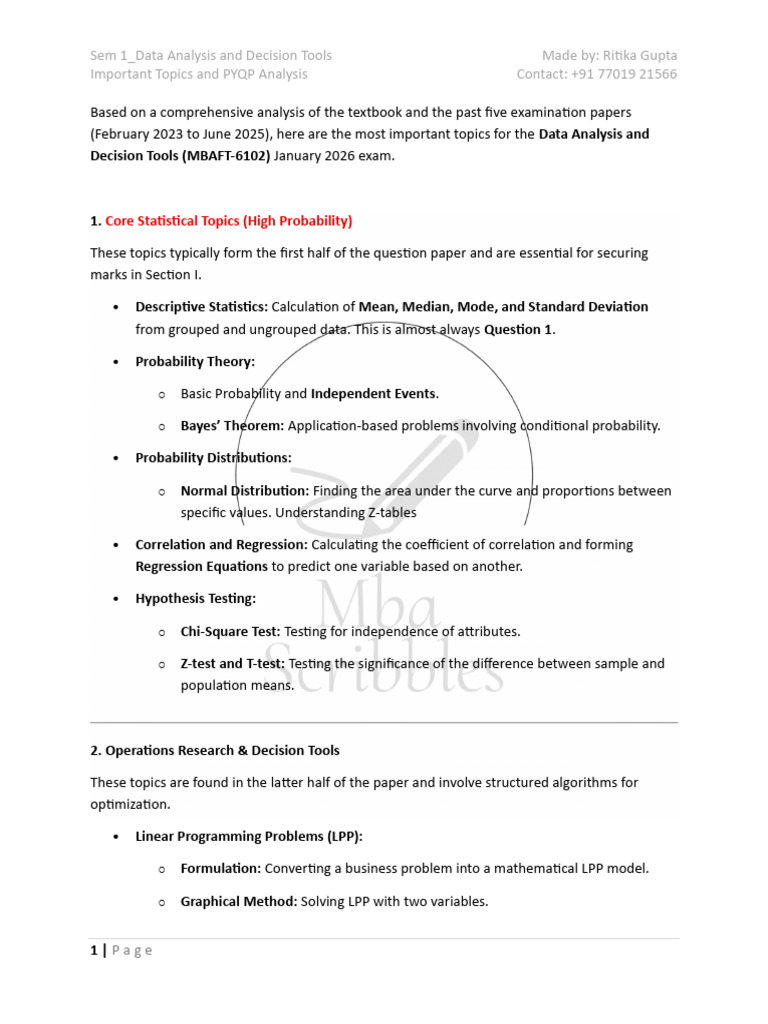 Sem 1 - Data Analysis - Important Topics | PDF | Regression Analysis ...