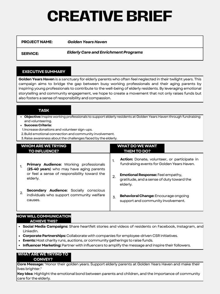 Creative Brief of Old Age Home (Souvik - 23202248) | PDF | Social ...