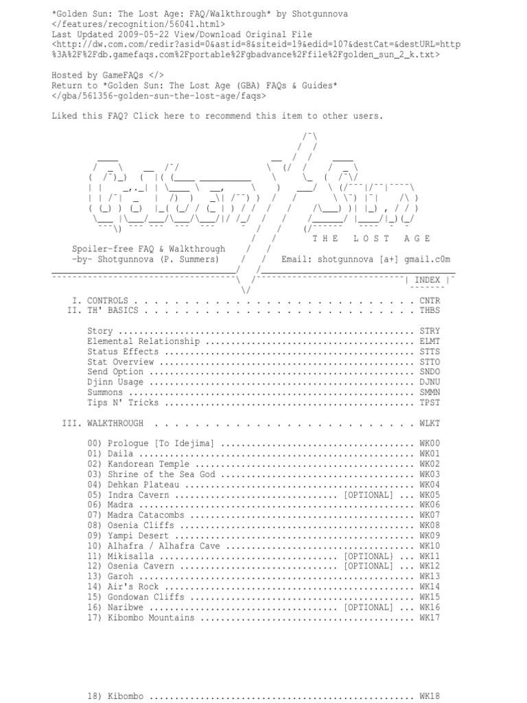 Golden Sun The Lost Age Walkthrough From Gamefaqs | PDF | Strategy ...