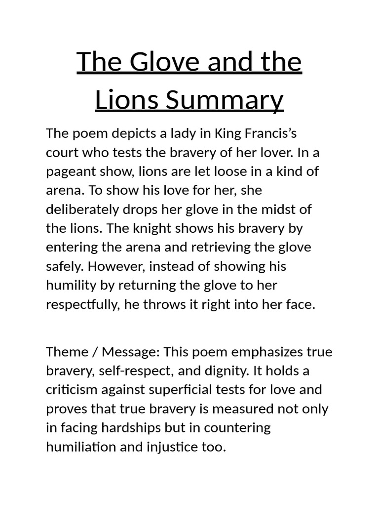 The Glove and The Lions Summary | PDF