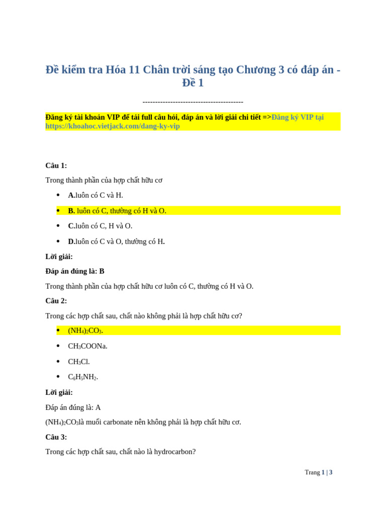 De Kiem Tra Hoa 11 Chan Troi Sang Tao Chuong 3 Co Dap an de 1 2025-12-11 | PDF