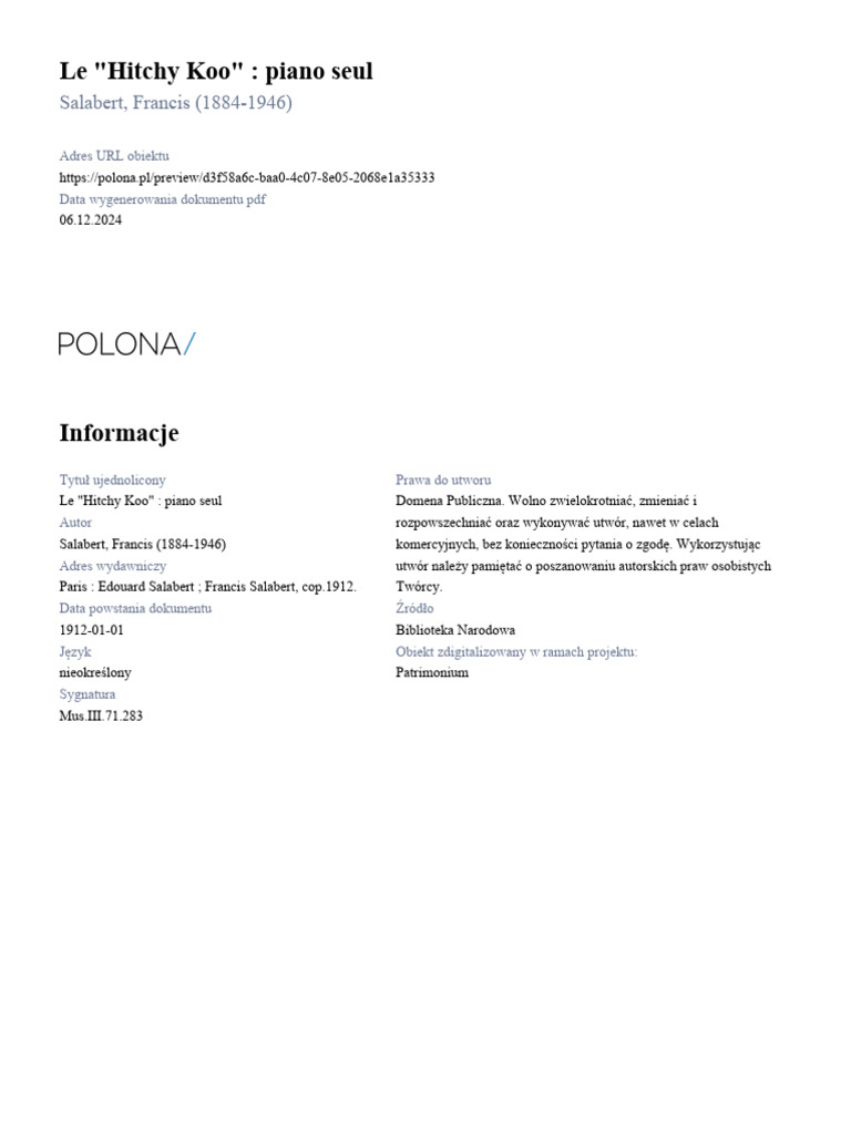 Le "Hitchy Koo" _ Piano Seul | PDF