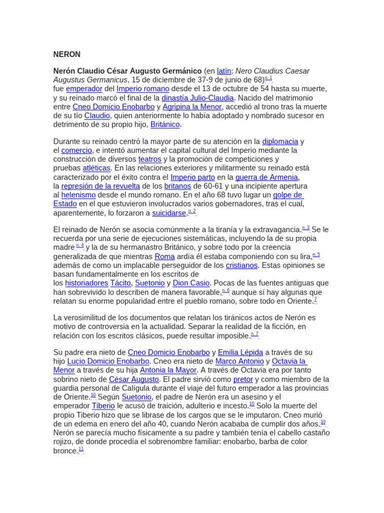 Nerón: Emperador y Tiranía Romana | PDF | Nerón | Claudio