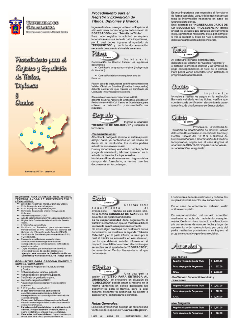 Triptico _ Procedimiento Registro de Titulos y Diplomas en Udg Mexico | PDF