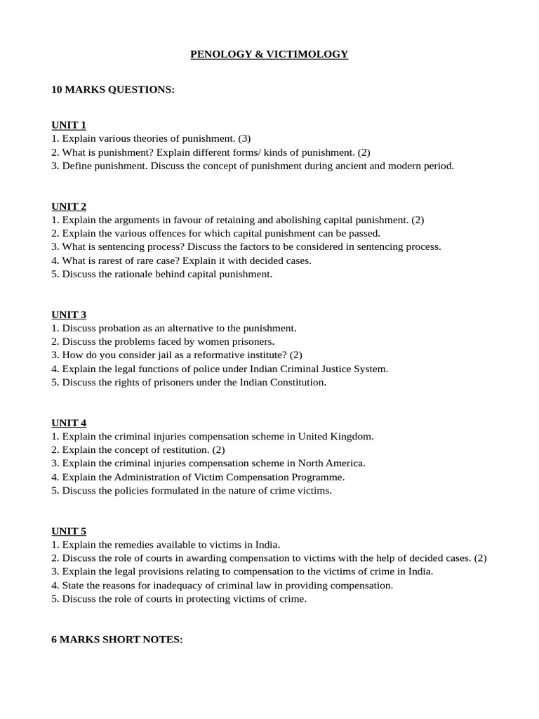 Penology and Victimology Exam Guide | PDF