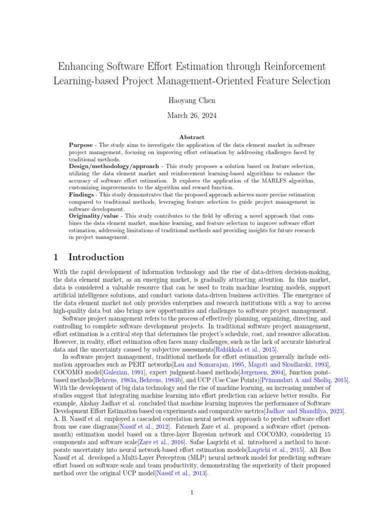 Reinforcement Learning for Software Estimation | PDF | Mean Squared ...