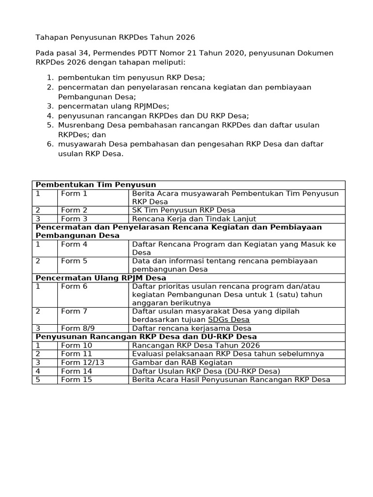 Tahapan Penyusunan RKPDes 2026 | PDF