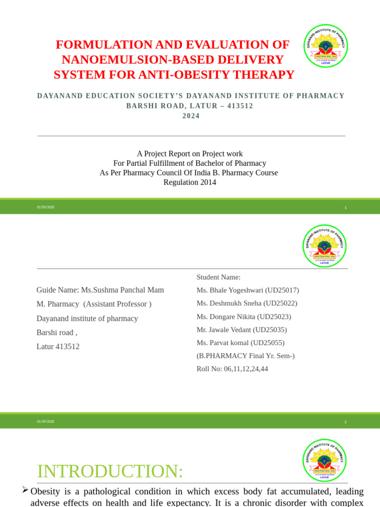 Project Work PPT Obesity - 1 | PDF | Pharmaceutical Formulation ...