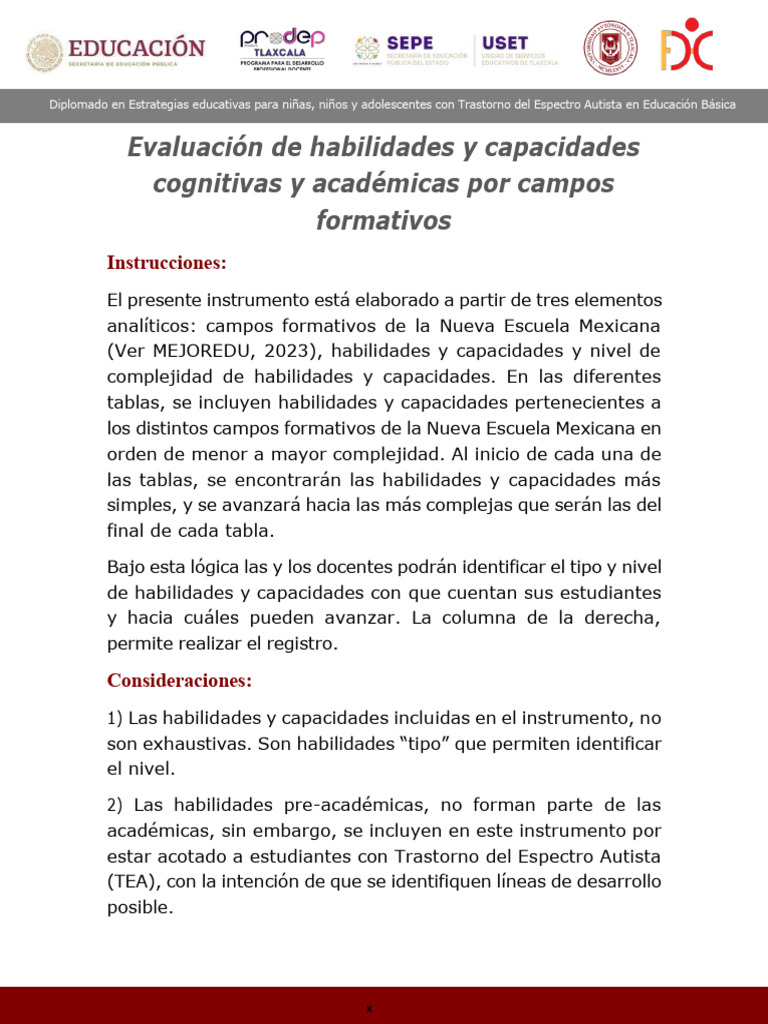Evauación de Habilidades Cognitivas y Académicas | PDF | Autismo