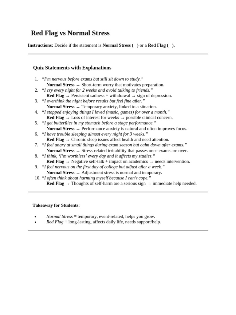 Red Flags vs Normal Stress Explained | PDF