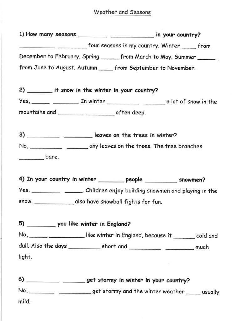 Weather and Seasons Gap Fill | PDF