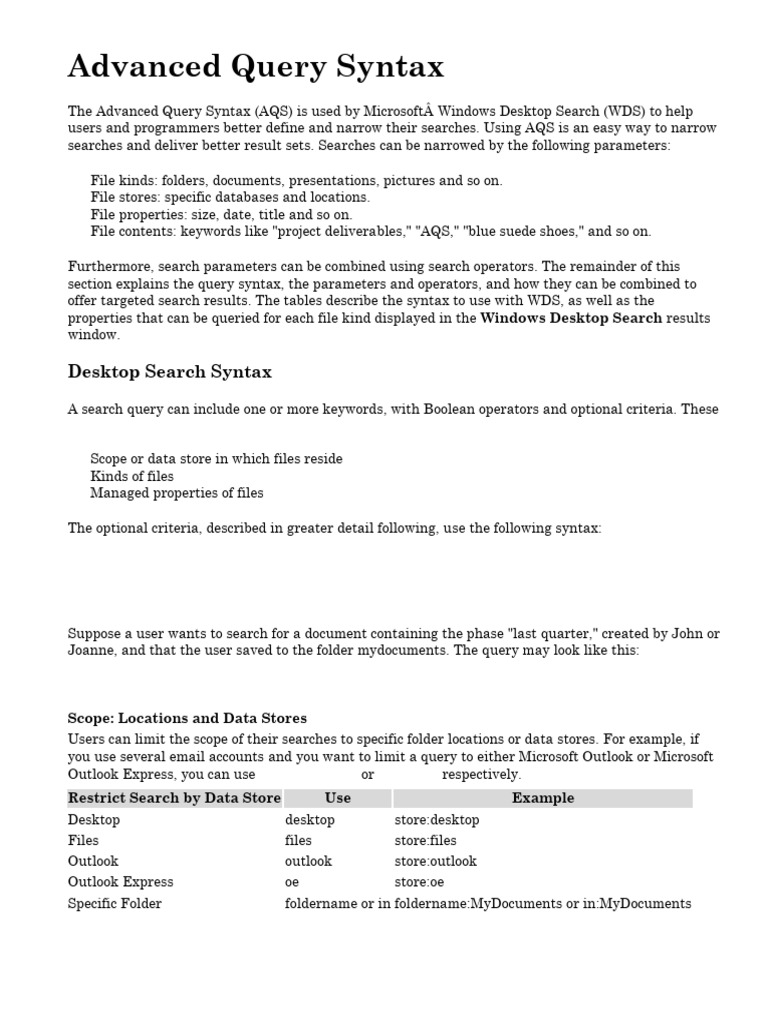 Mastering Advanced Query Syntax for WDS | PDF | Microsoft Outlook ...