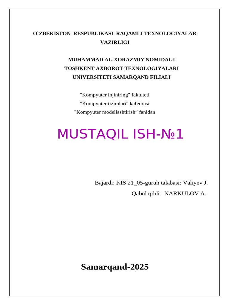 Mustaqil ish-1 K T | PDF