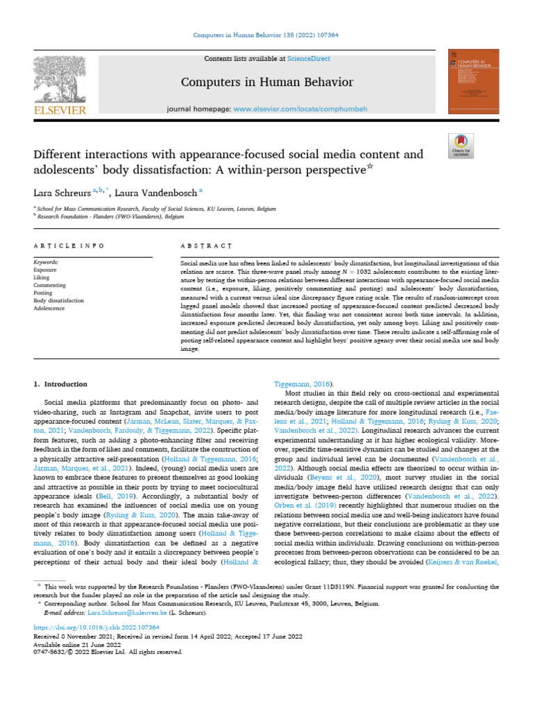 Social Media Impact on Adolescent Body Image | PDF | Adolescence | Body ...