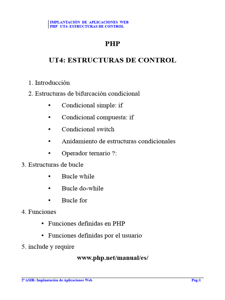 Estructuras de Control en PHP | PDF | Ingeniería de Sistemas ...