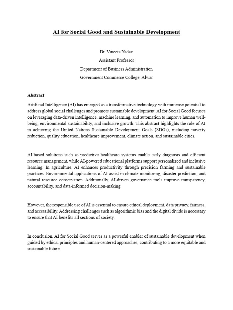 AI for Social Good in Sustainable Development | PDF