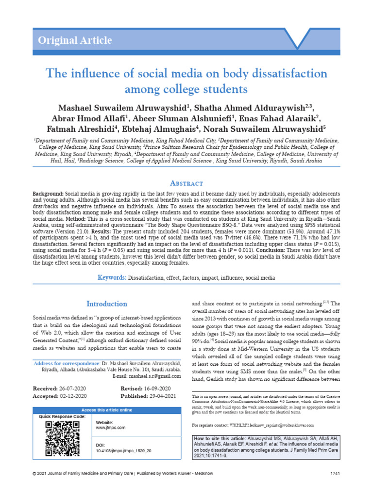 The Influence of Social Media on Body.42 | PDF | Eating Disorder | Body ...