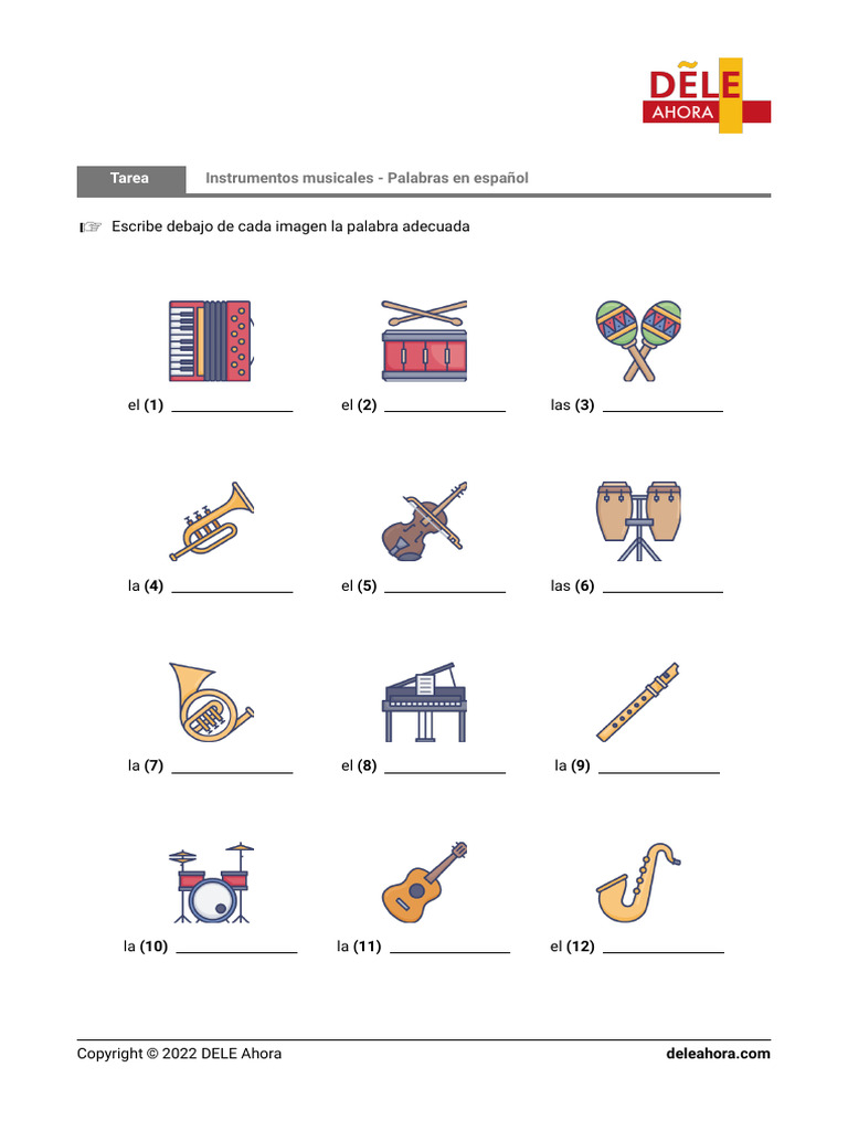 Instrumentos Musicales Palabras en Espanol | PDF