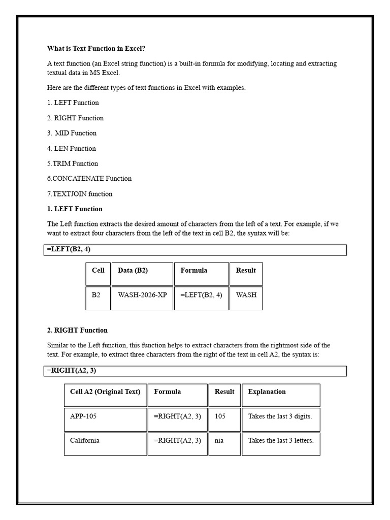 Excel Text Functions Explained | PDF | Microsoft Excel | String ...