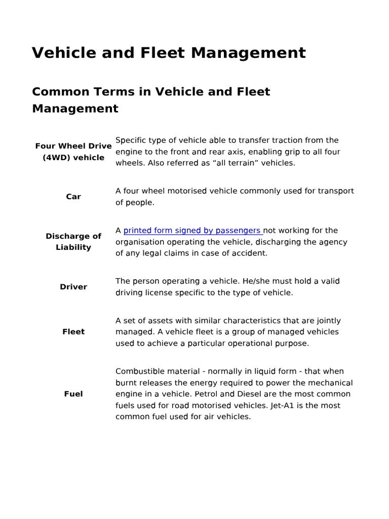 Vehicle Fleet Management Essentials | PDF | Driving | Transport
