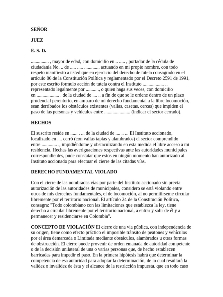 TUTELA PARA PROTEGER DERECHO A LIBRE LOCOMOCION (1) | PDF | Derecho ...